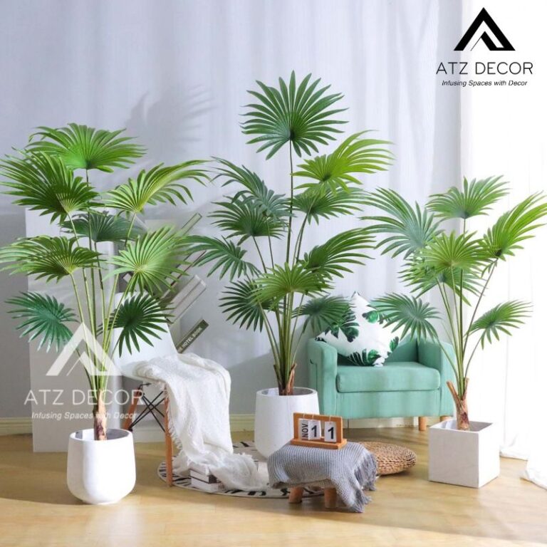 Cây cọ giả trang trí quán cafe đẹp, tạo điểm nhấn độc đáo