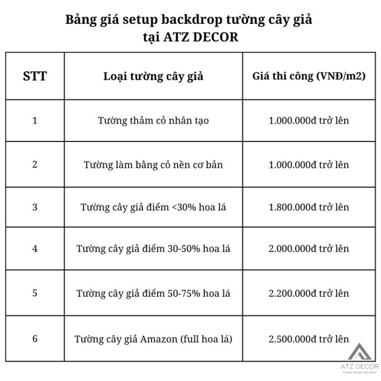Set up backdrop tường cây giả giá thành tốt, chất lượng cao