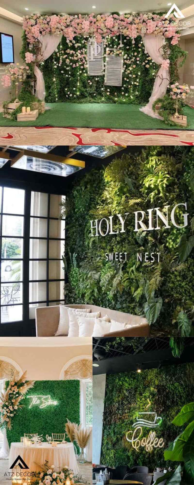 Set up backdrop tường cây giả giá thành tốt, chất lượng cao